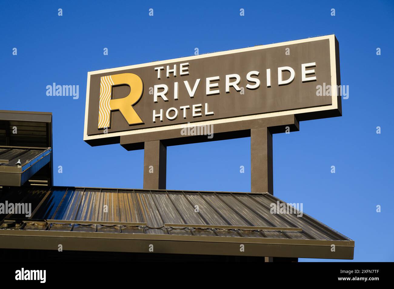 Boise, ID, USA - June 10, 2024; Sign and logo for The Riverside Hotel ...