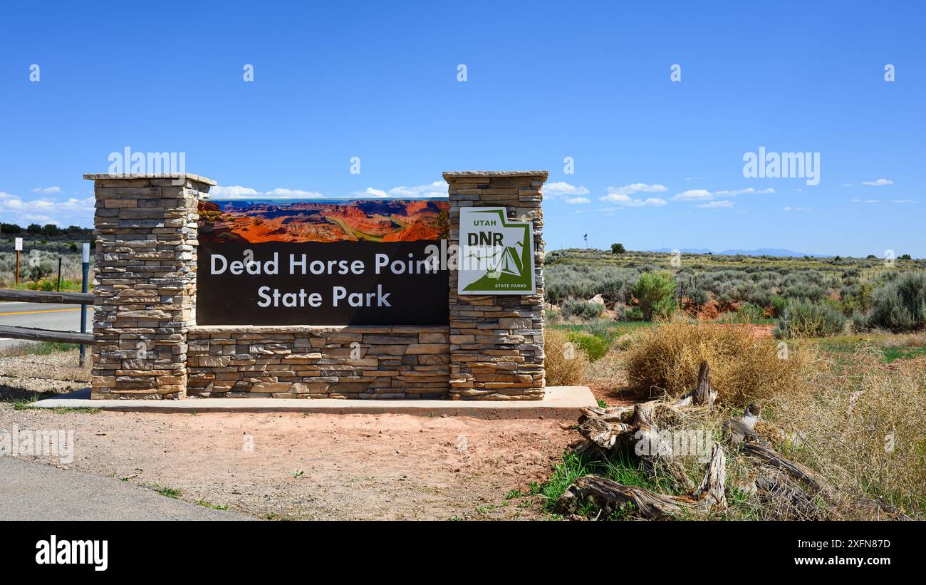 Moab, UT, USA - June 12, 2024; Sign for Dead Horse Point State Park ...
