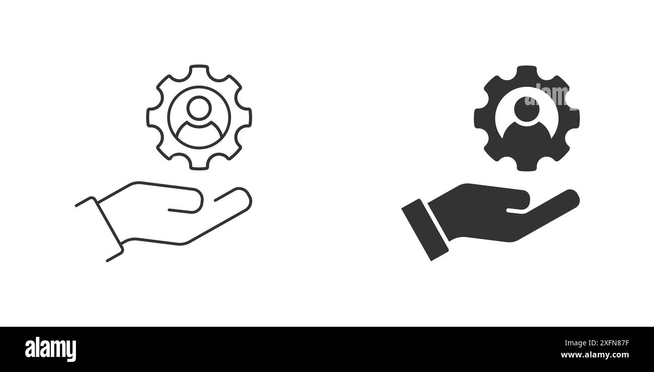 Man and gear on a hand. Management Icon. Flat vector illustration Stock ...