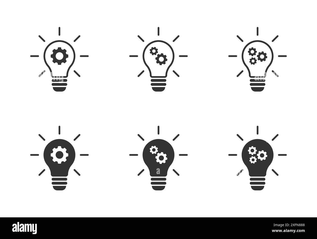 Light bulb and cog inside. Gear in lightbulb. Flat vector illustration ...