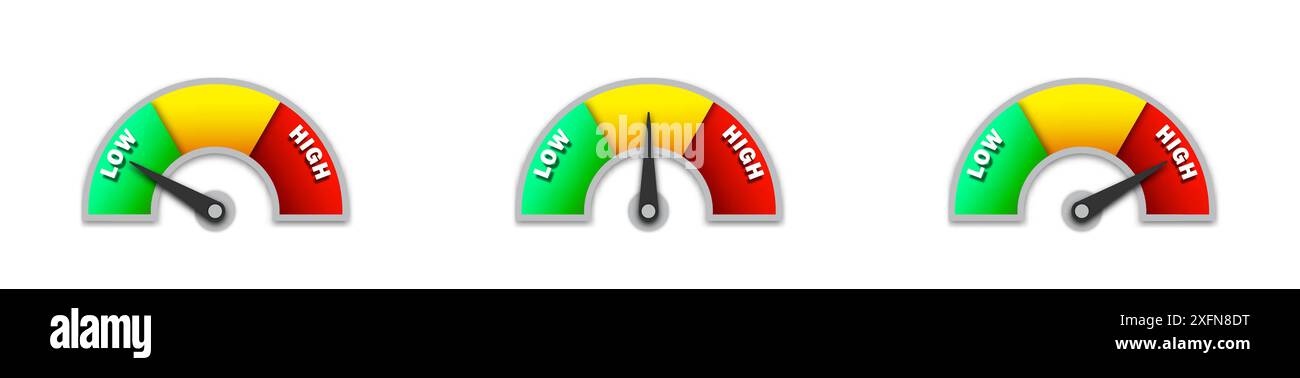 Collection of colorful tachometer sign with lettering and shadows. Risk ...