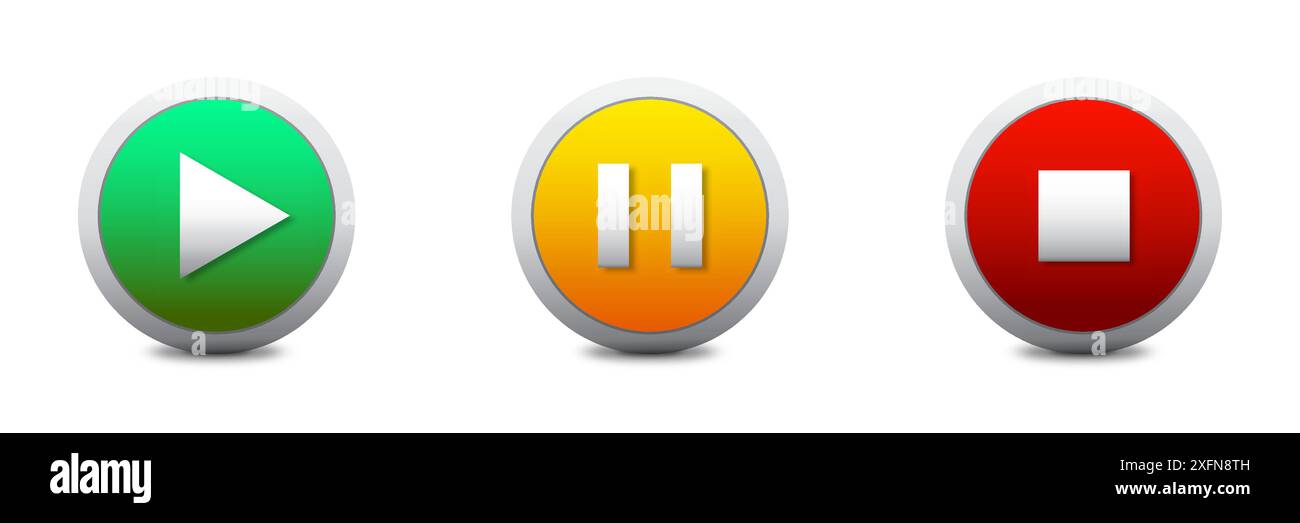 Play, stop, and pause round color buttons. Three media icons. Flat vector illustration Stock ...