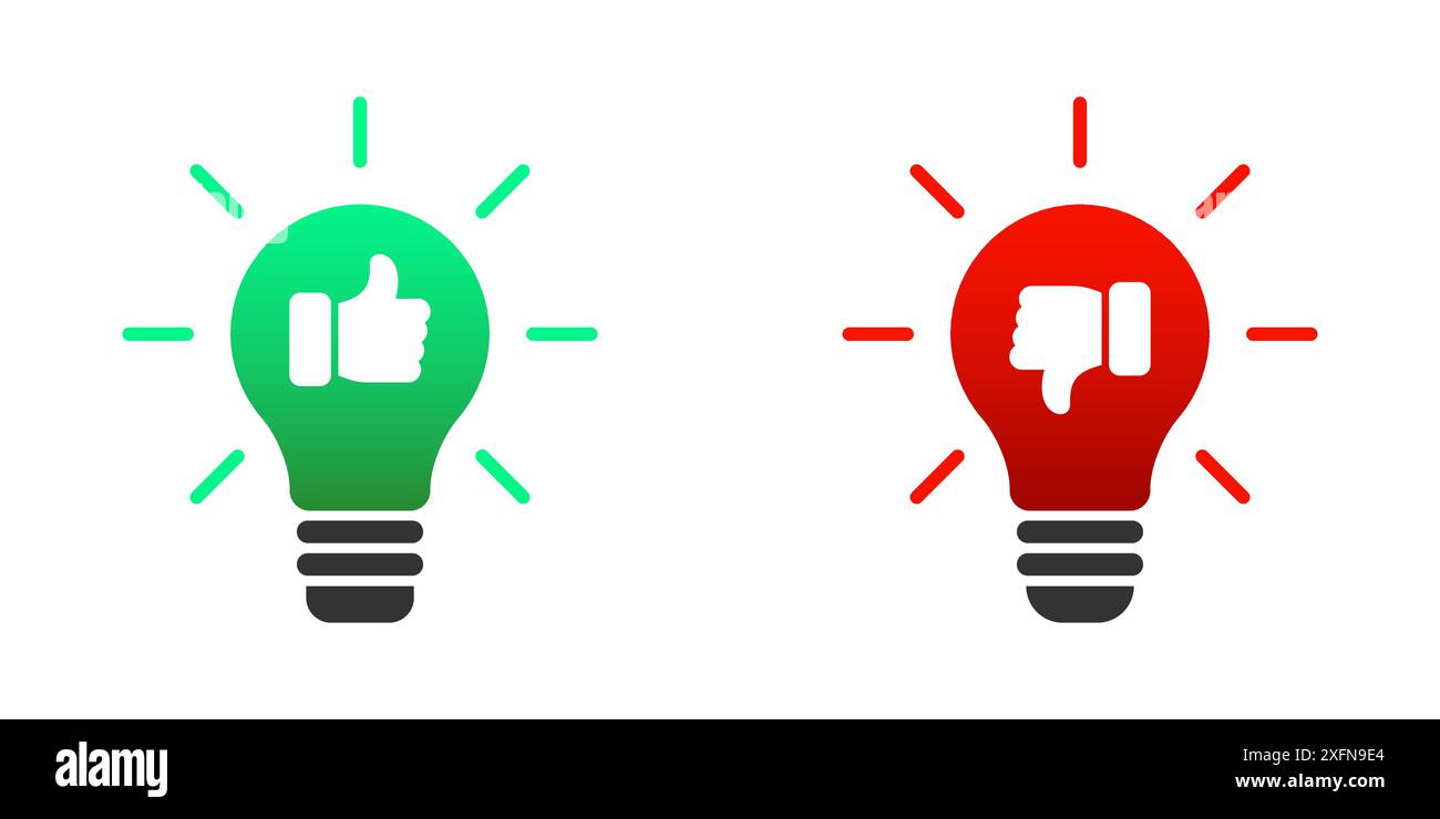 Light Bulb and like dislike symbols. Thumbs up and thumbs down icons ...