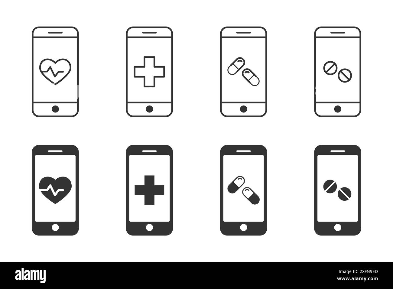 Telemedicine icons set. Telehealth phone icons. Medicine and healthcare ...