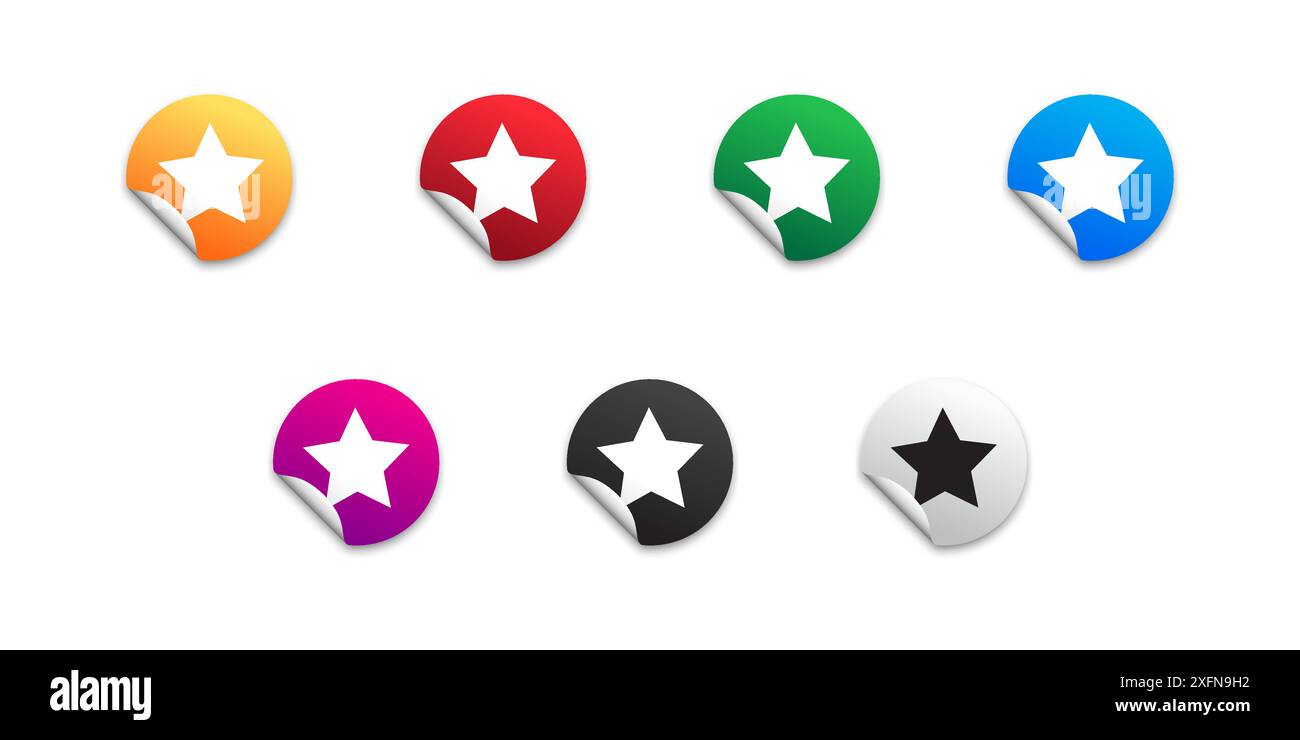 Set of color stickers with star icon. Flat vector illustration Stock ...