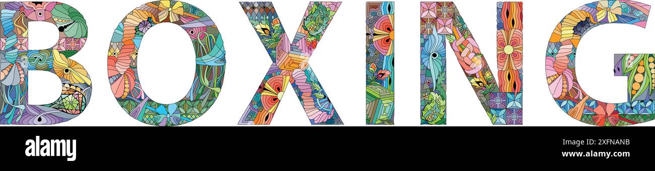 Hand-painted art design. Hand drawn illustration word BOXING with the ...