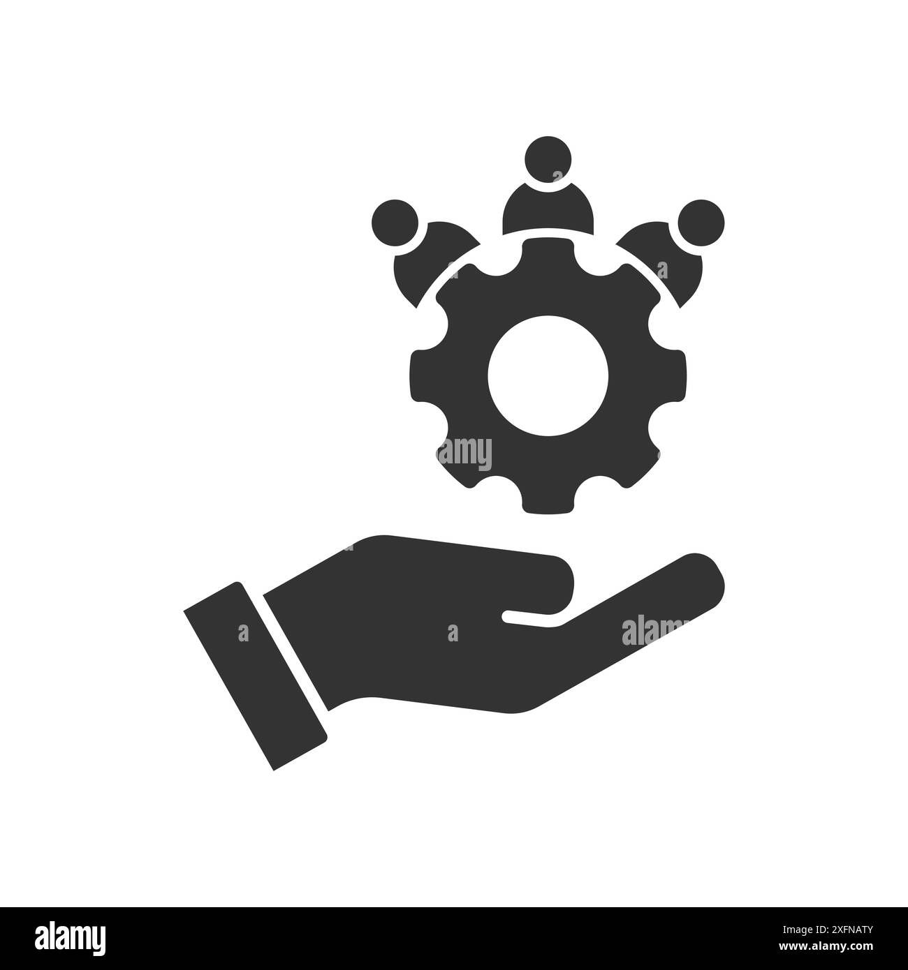 Man and gear on a hand. Teamwork management icon. Business team. Flat ...