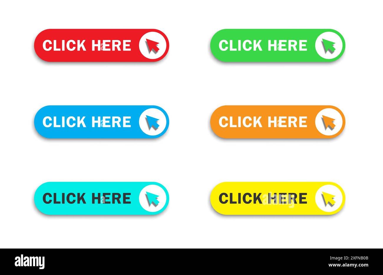 Click here button with arrow pointer clicking icon. Web button. Flat vector illustration Stock ...
