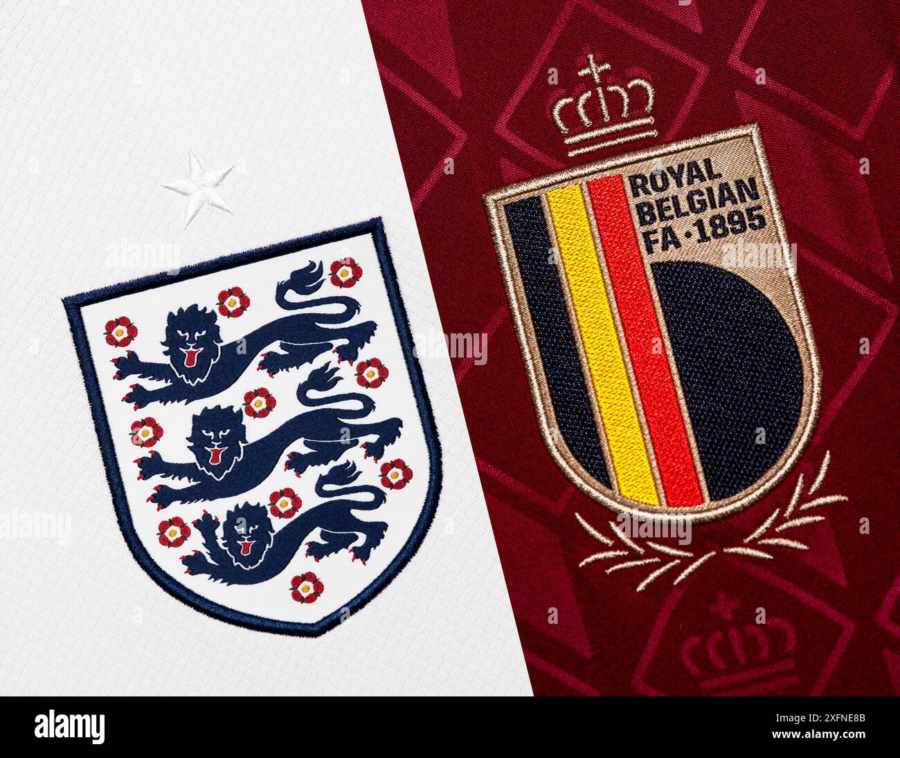 Close up of National Football team crest on home kit. UEFA EURO 2024 ...