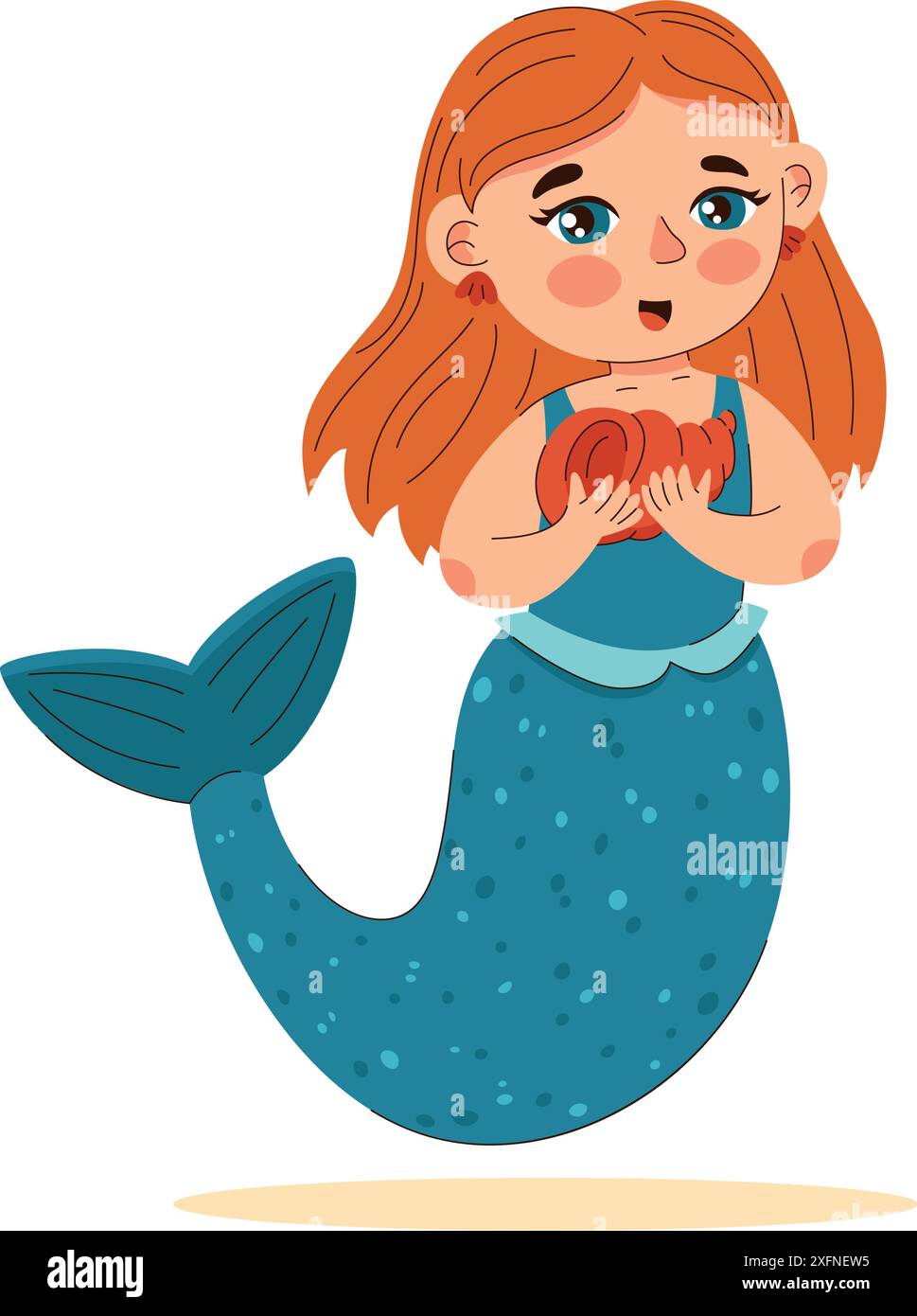 Cute mermaid girl with a shell in her hands, magical child Stock Vector ...