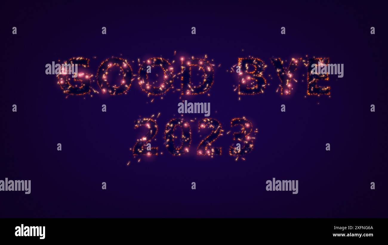 Good bye 2023 text Background with Fireworks Stock Photo - Alamy