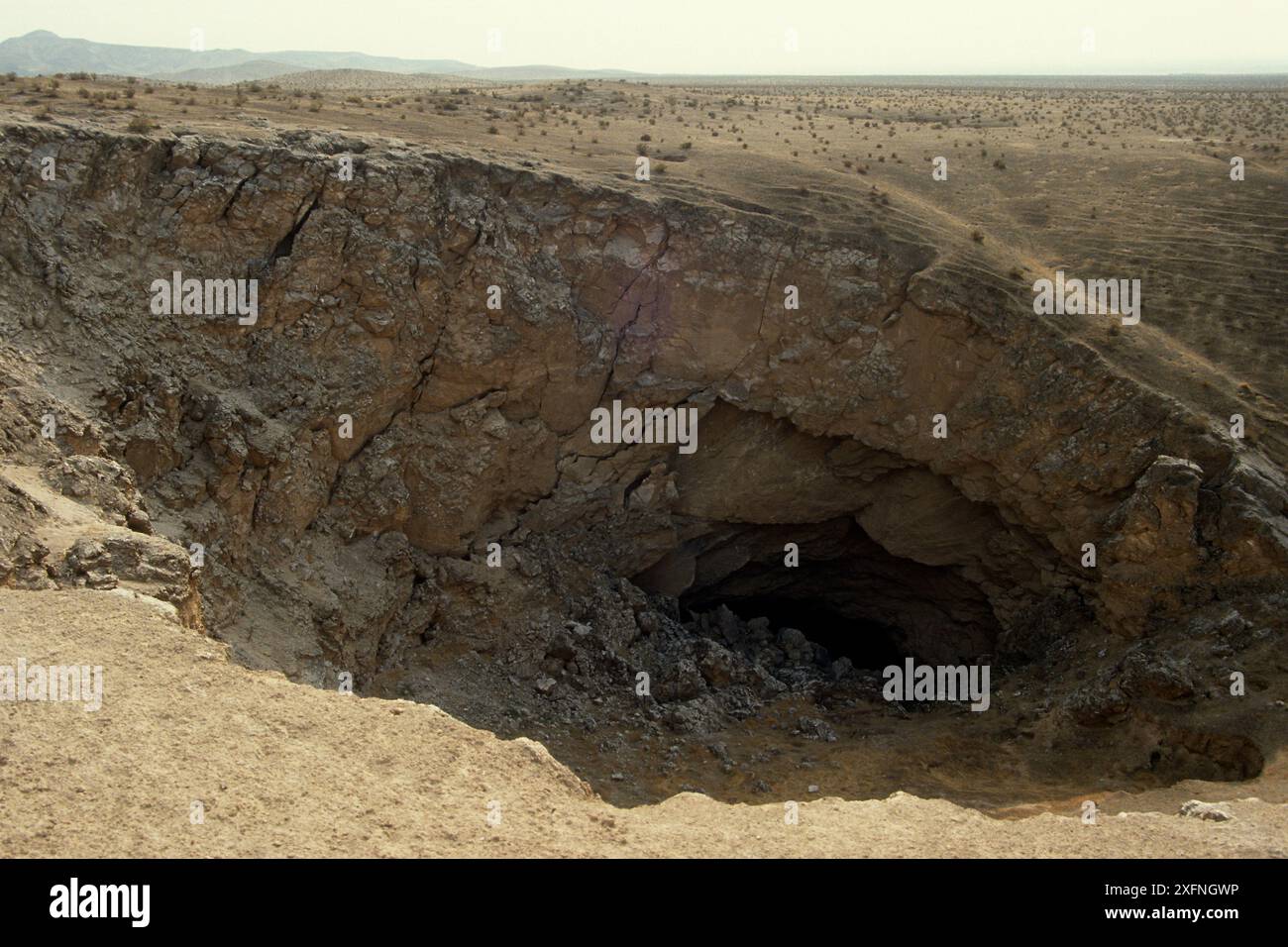 Sinkhole 'Gypsum cave' full of gypsum crystals, Kugitang plain ...
