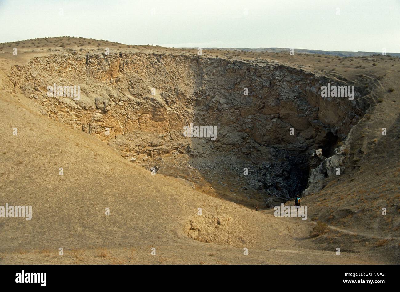 Sinkhole 'Gypsum cave' full of gypsum crystals, Kugitang plain ...