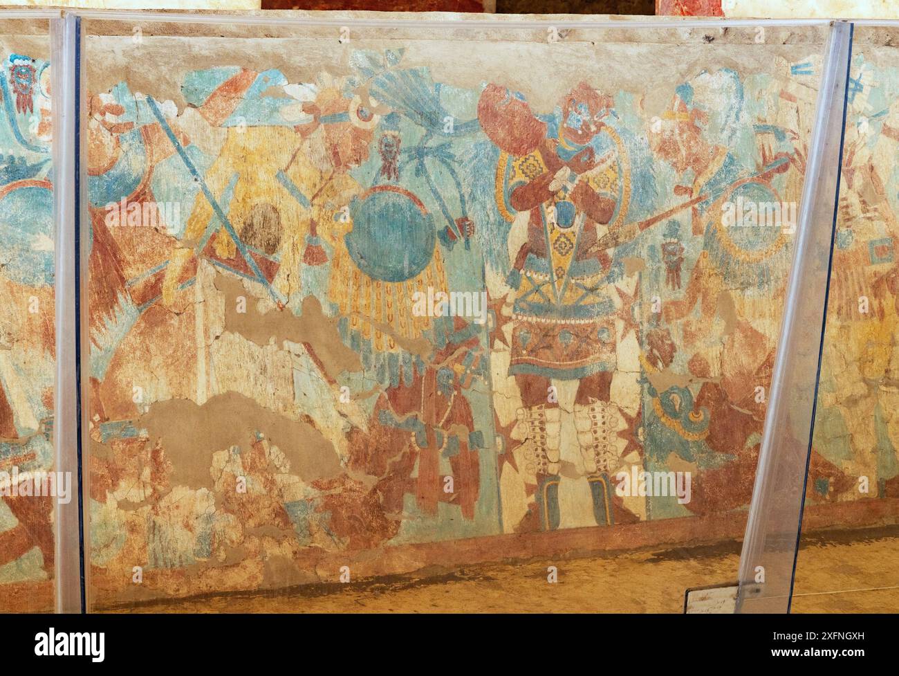 Mayan murals, Cacaxtla, Mexico. Colorful mesoamerican battle mural ...