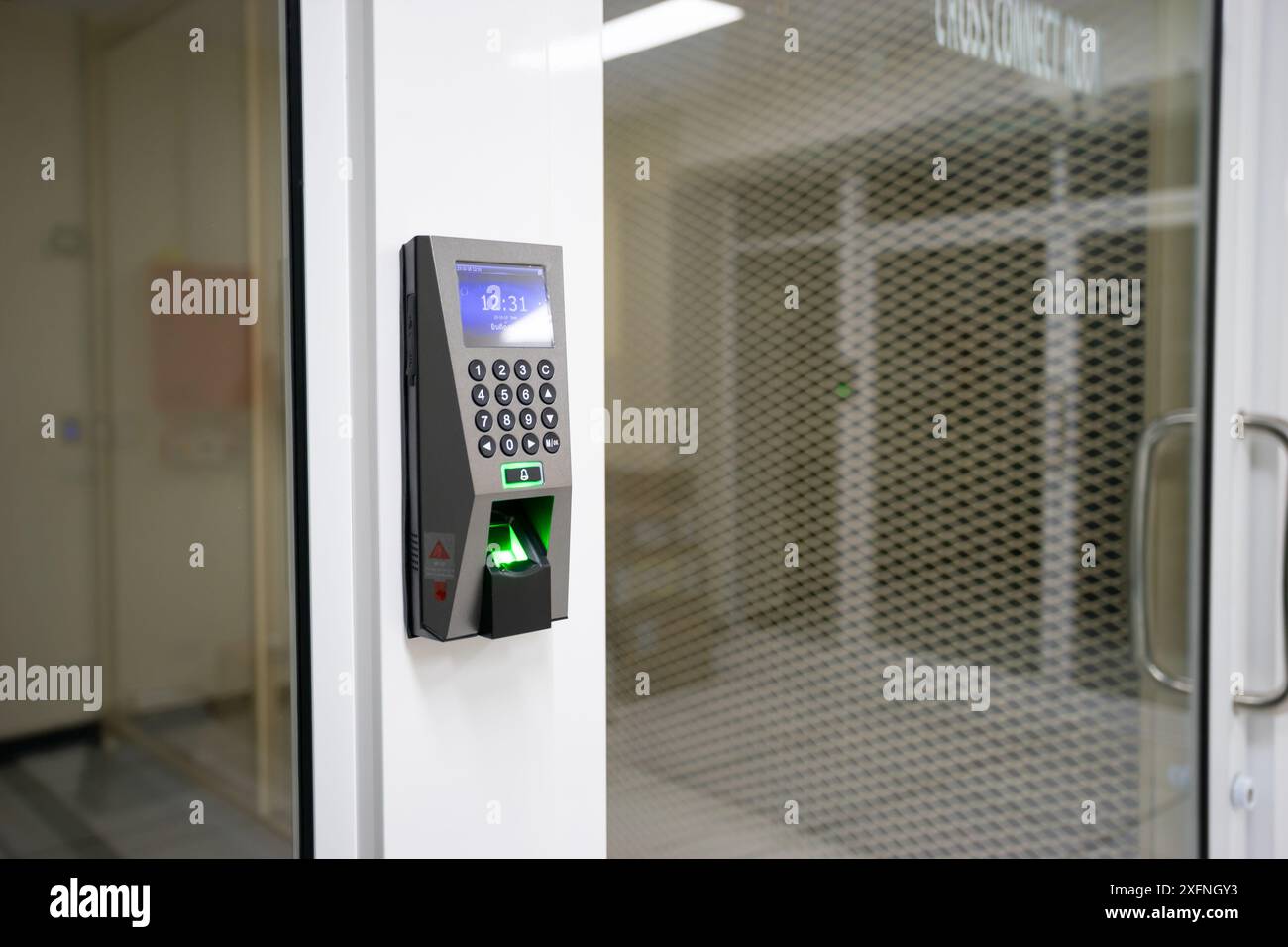 Fingerprint machine server room safety Stock Photo - Alamy