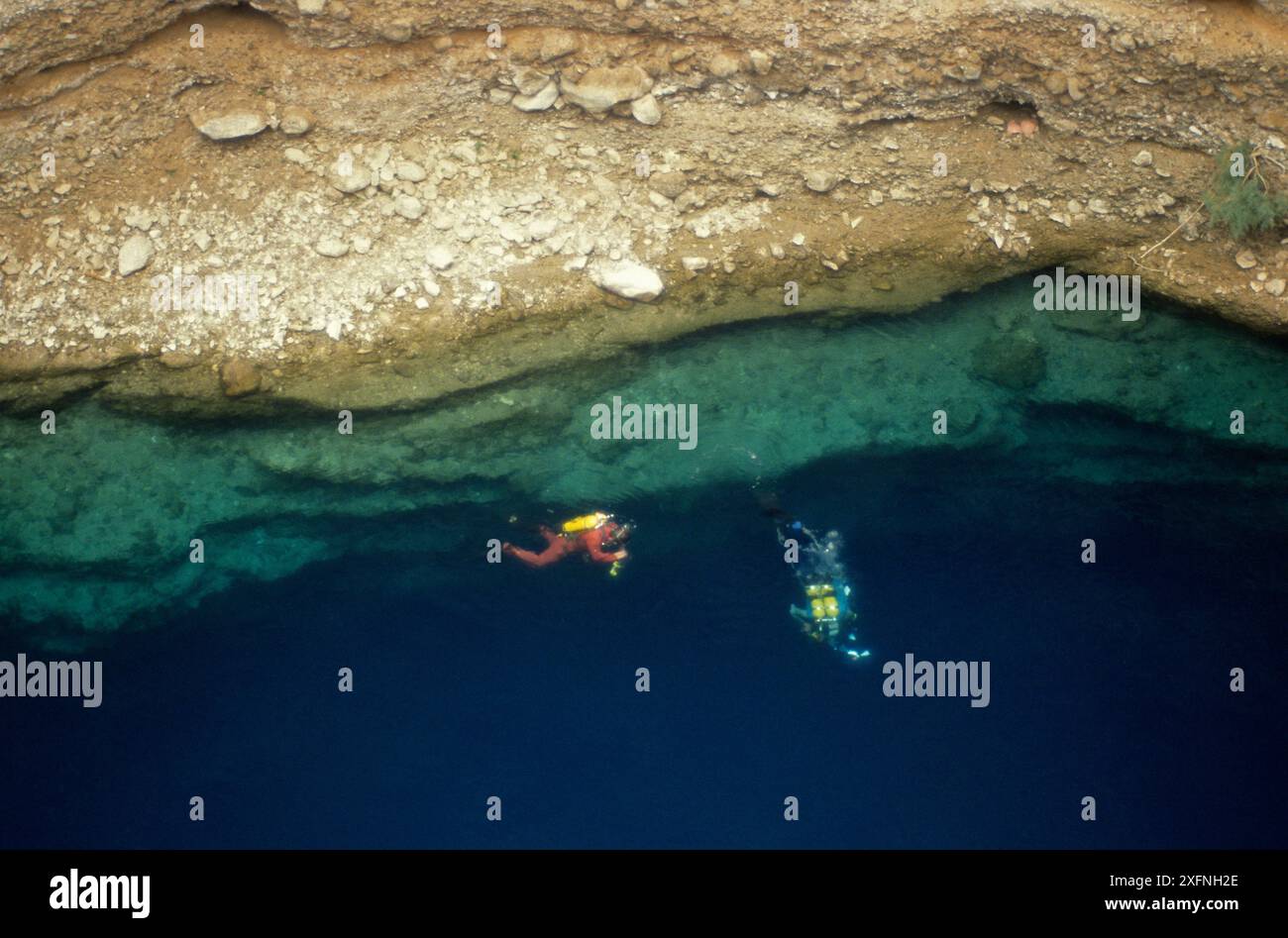 Diving in a sinkhole. Turkmenistan, 1990. Small repro only Stock Photo - Alamy