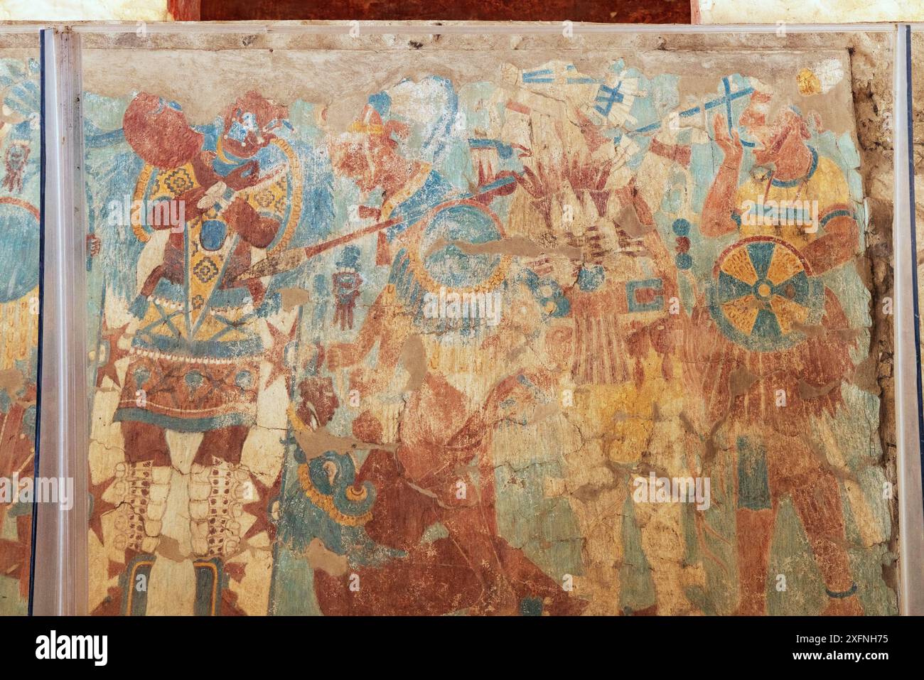 Mayan murals, Cacaxtla, Mexico. Colorful mesoamerican battle mural ...