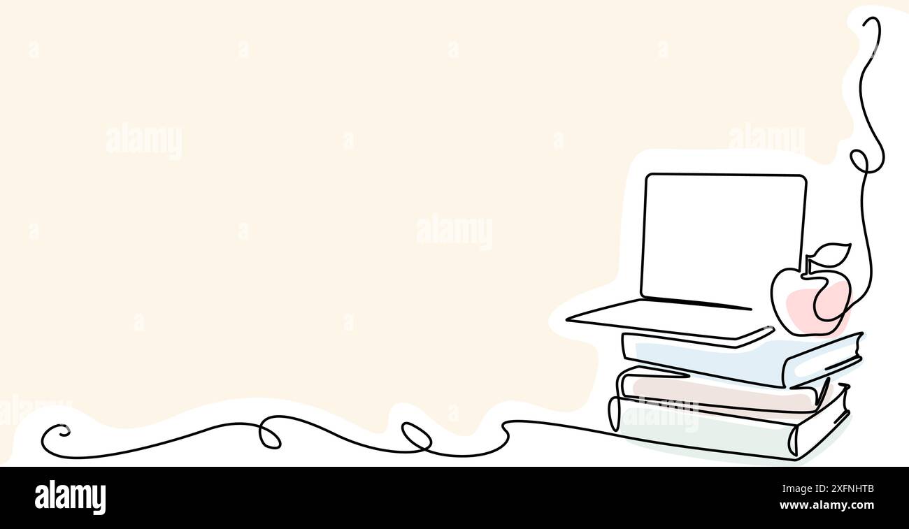 Books stack with notebook and apple over. Corner frame Stock Vector ...