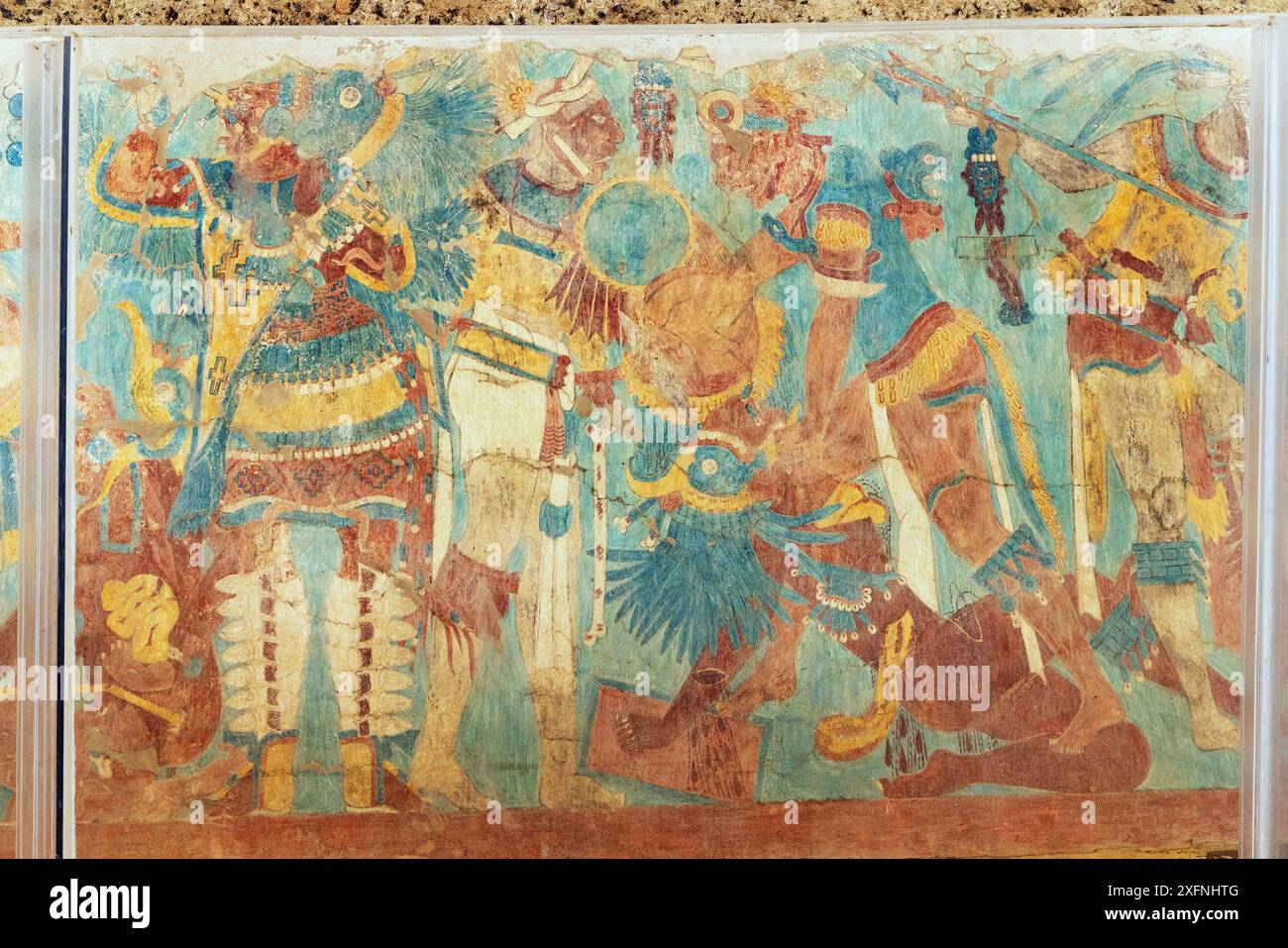 Mayan murals, Cacaxtla, Mexico. Colorful mesoamerican battle mural ...