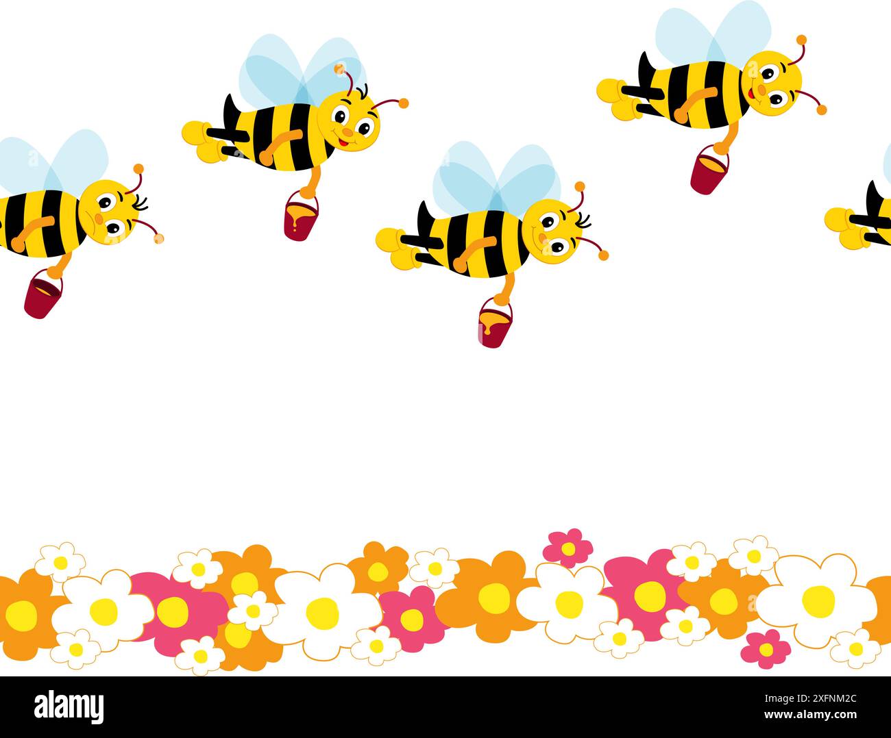 Many cute bees fly with honey over flowers. Vector Seamless pattern Stock Vector Image & Art - Alamy