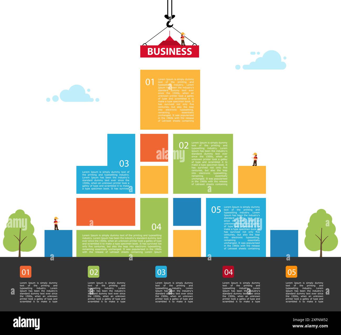 Infographic building business. concept of building success. Crane and ...