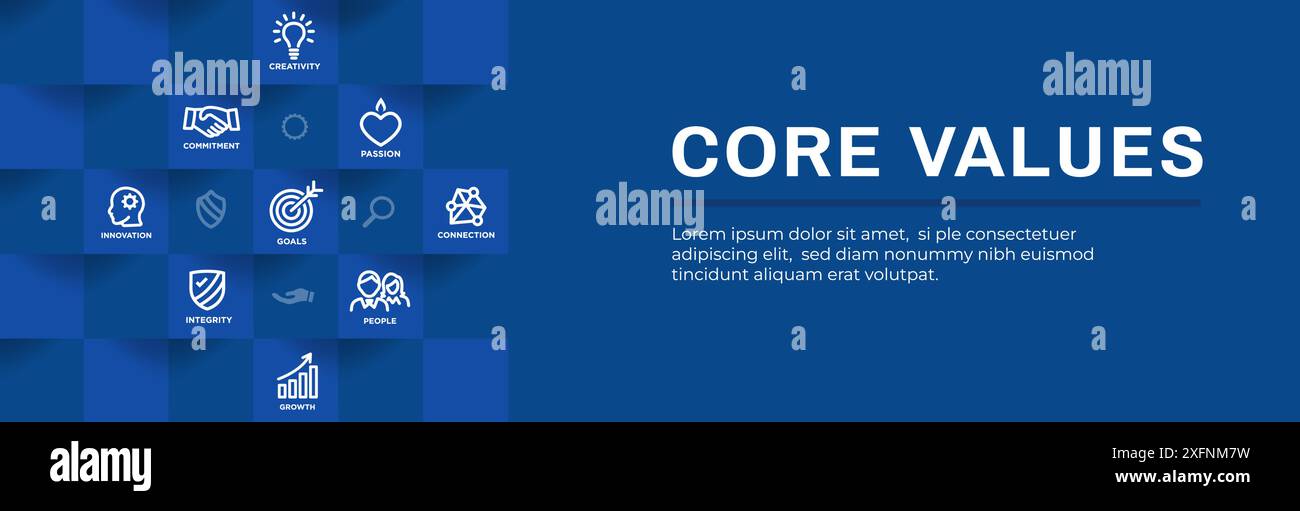 Core Values Web Header Banner - Integrity Mission and Vision Icons Stock Vector Image & Art - Alamy