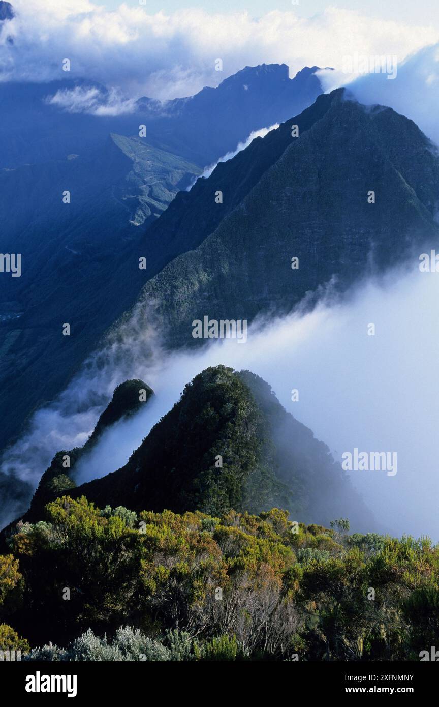 View of Piton de la Fournaise and Piton des Neiges from Roche Ecrite ...