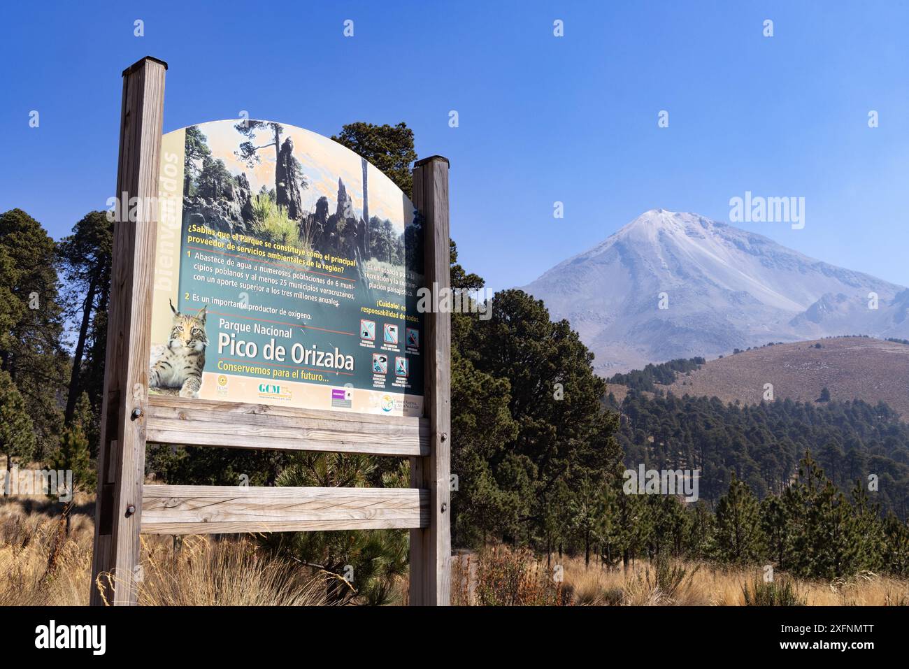 Pico de Orizaba national park, Mexico. Sign, and Pico de Orizaba ...