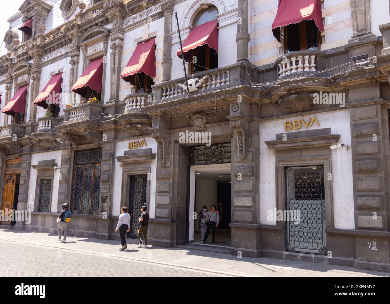 Mexico bank exterior; Outside of the BBVA bank, a Spanish bank; Puebla ...