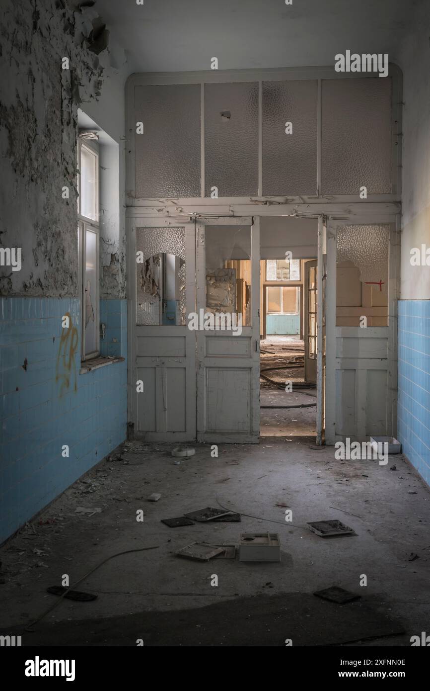 hallway of an abandoned hospital building Stock Photo - Alamy