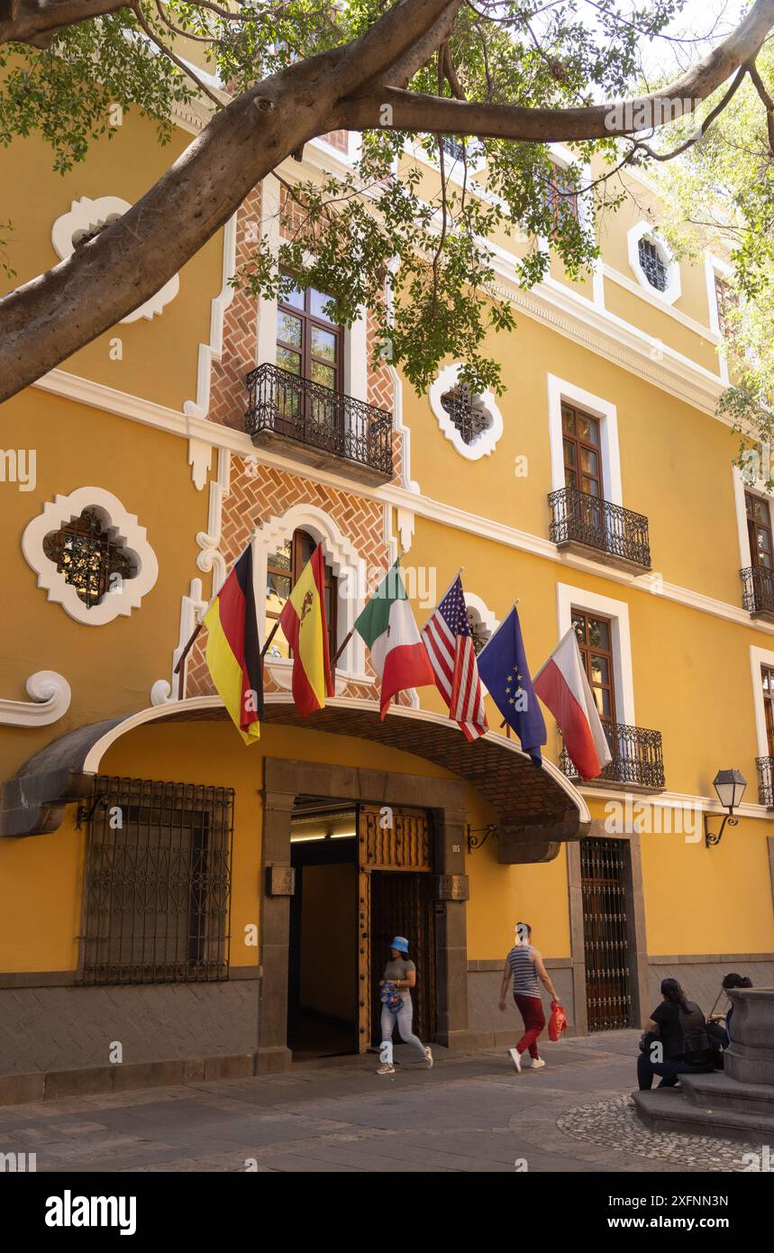 Mexico Hotel exterior; The Hotel Colonial, Puebla Mexico seen from the ...