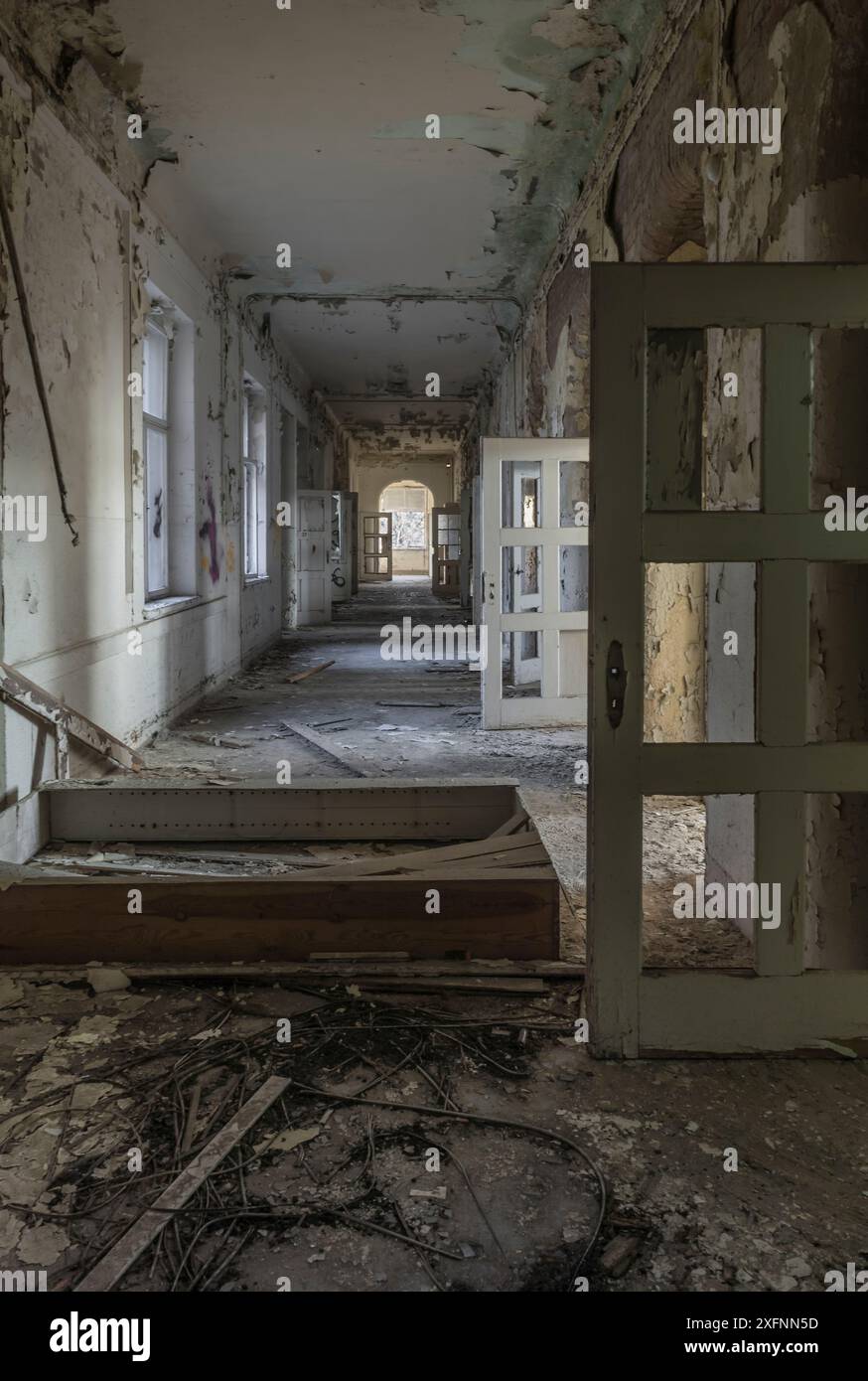hallway of an abandoned hospital building Stock Photo - Alamy