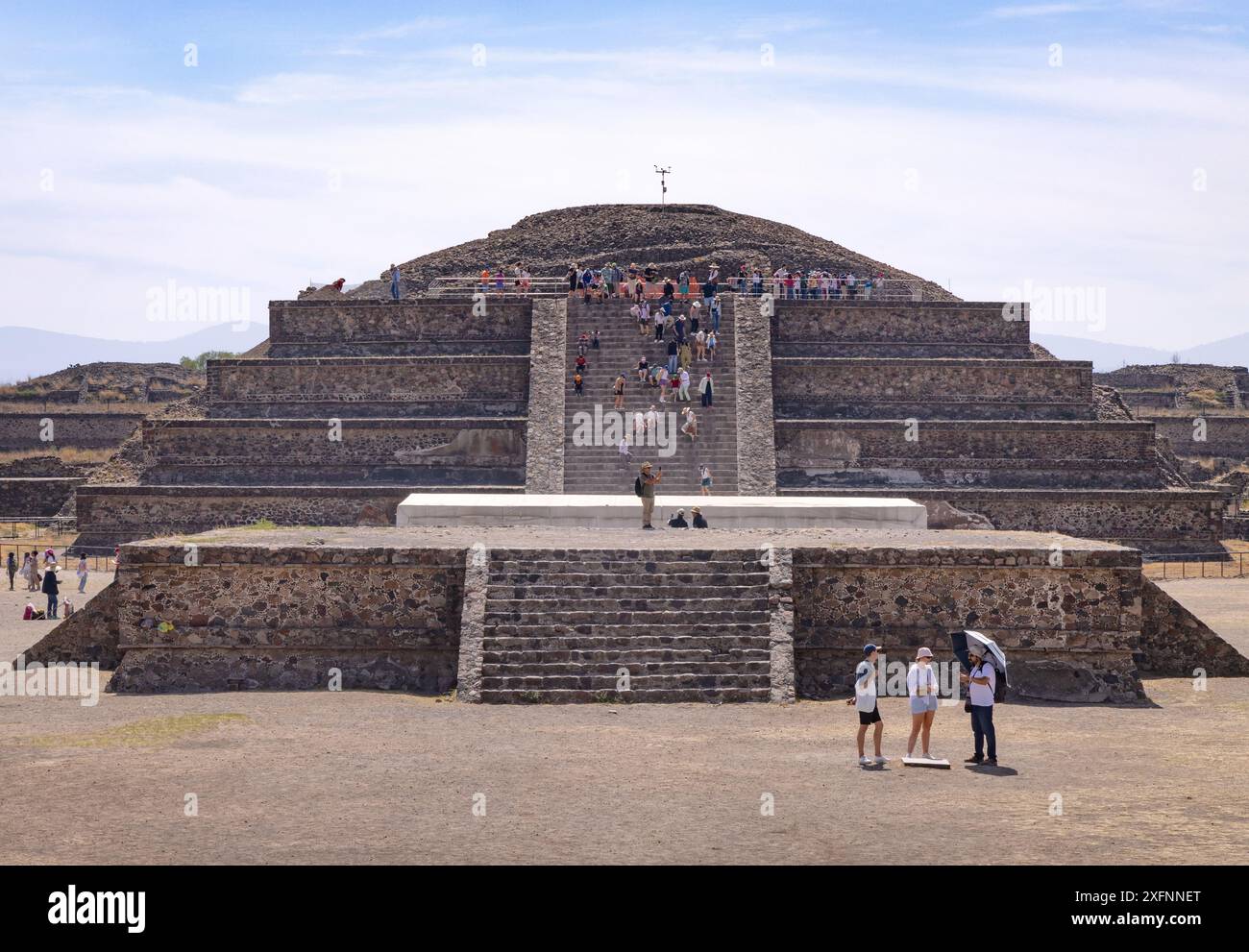 Teotihuacan tourists climbing the Citadel, or Temple of the Feathered ...