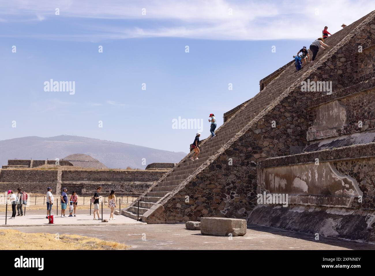 Teotihuacan tourists climbing the Citadel, or Temple of the Feathered ...