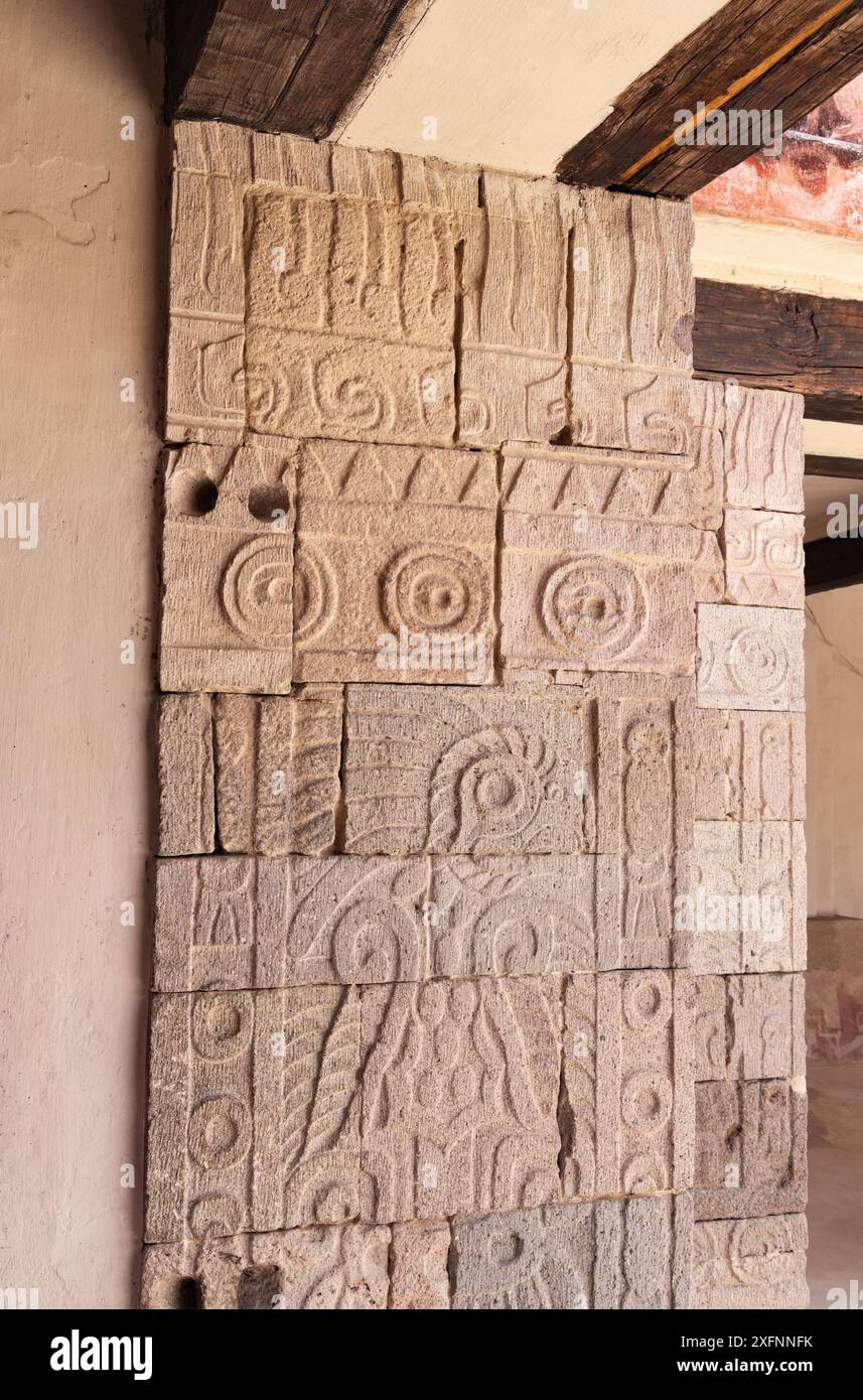 Mesoamerican art, intricate colourful carvings of birds; Palace of ...