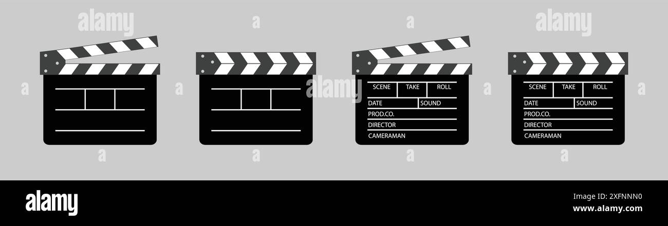 Clapper board vector icon set. Opened and closed movie clapper film ...