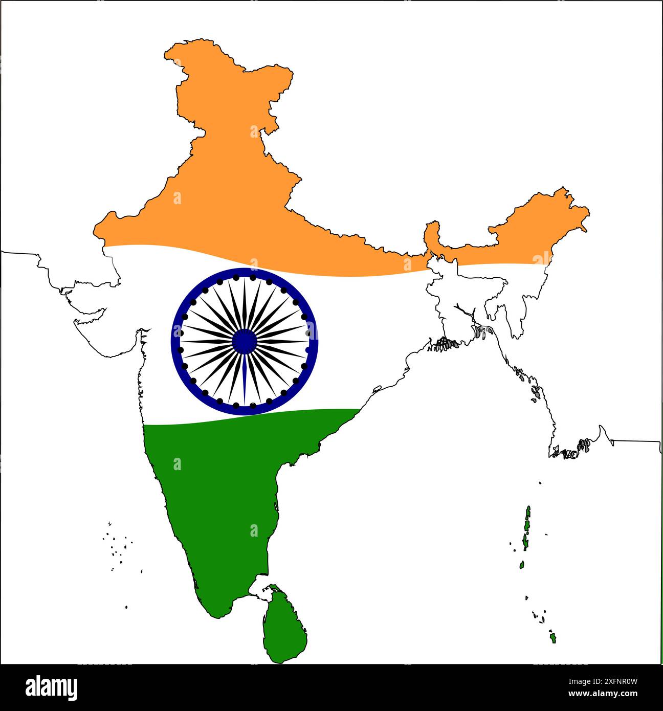 India map graphic, Official Indian Flag color, nation country Indian atlas region, 26 January ...