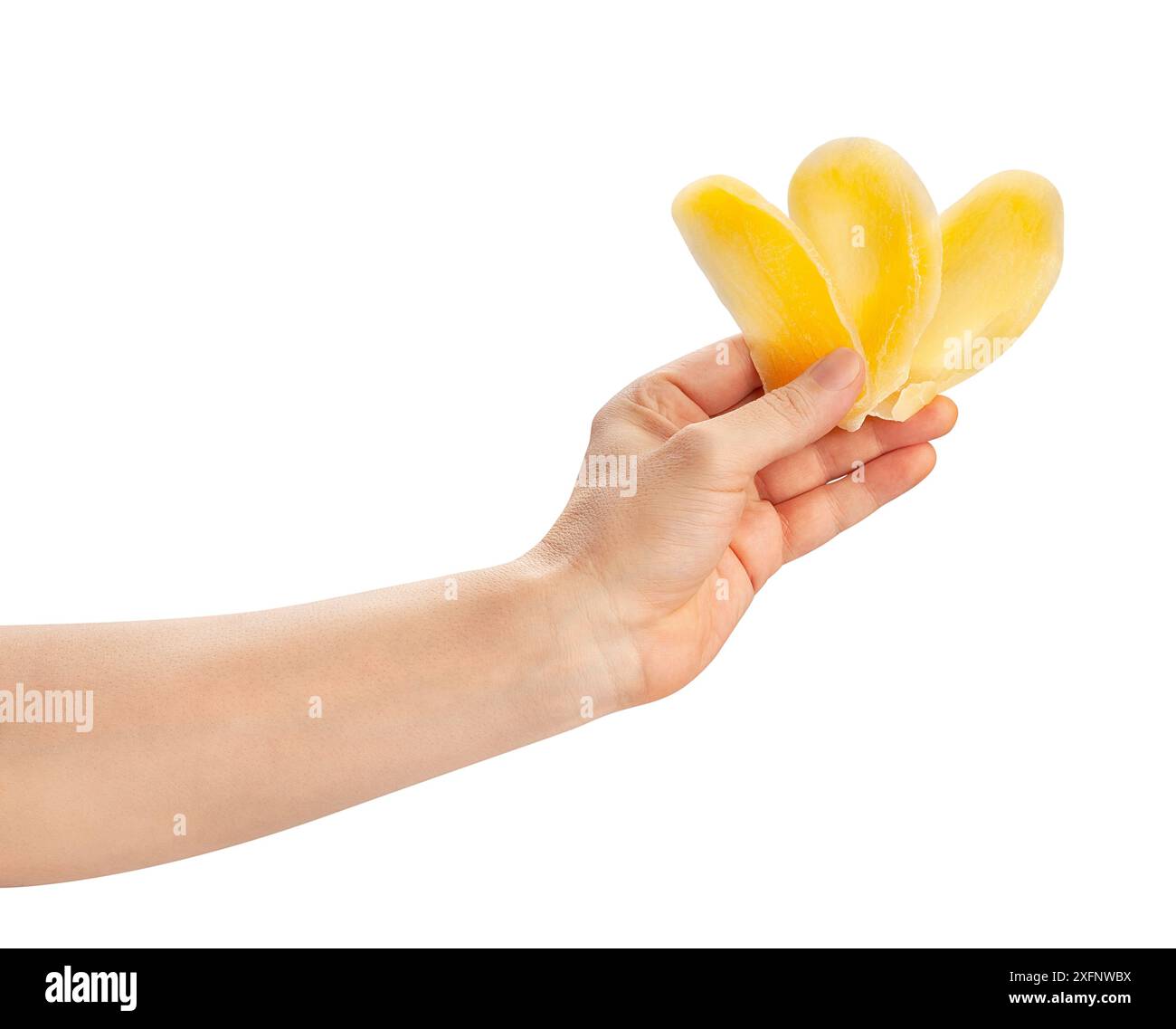 dried mango in hand path isolated on white Stock Photo - Alamy