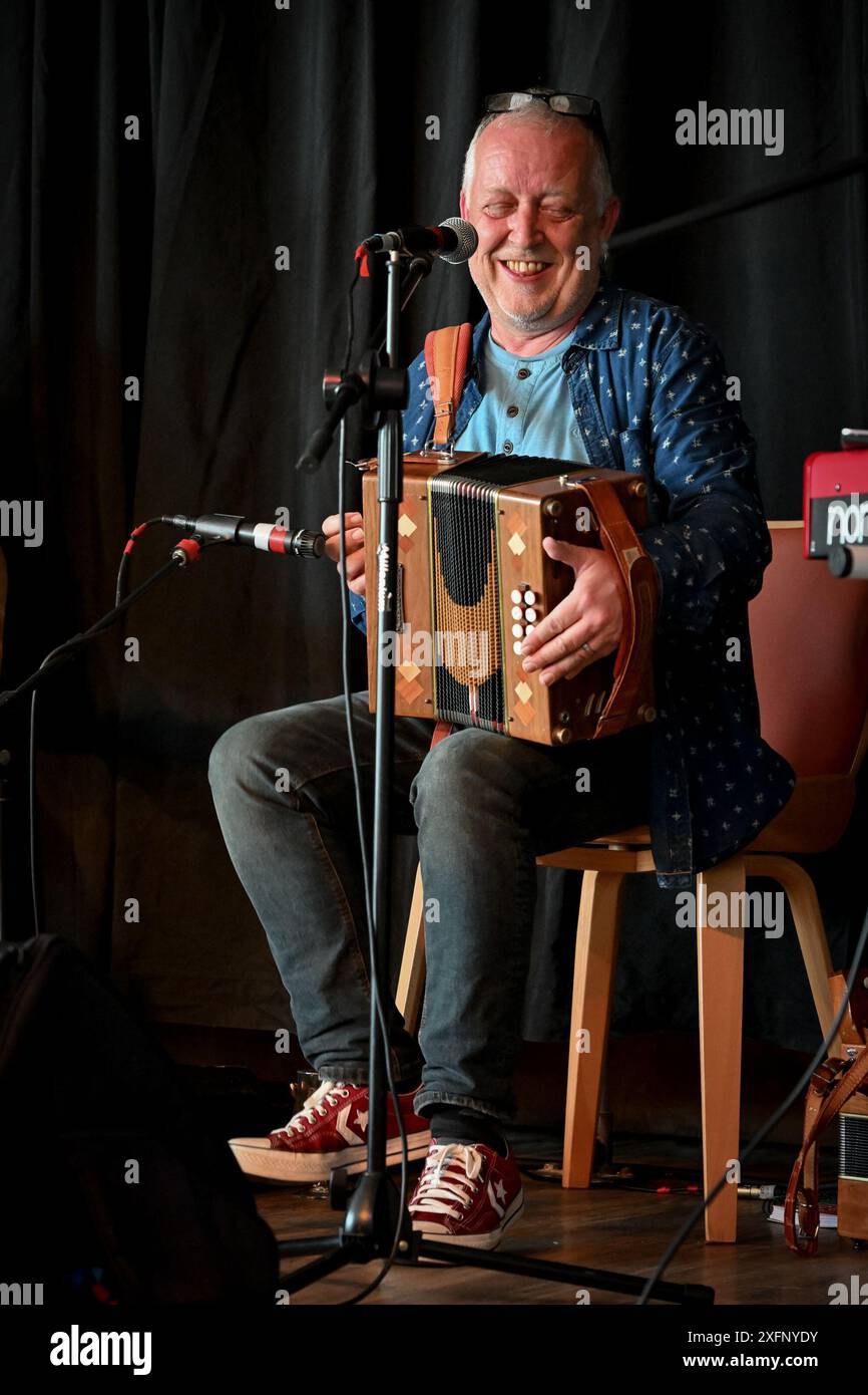 Costa Music Festival, Ibiza, Spain, Musician Simon Care, melodeon Stock ...