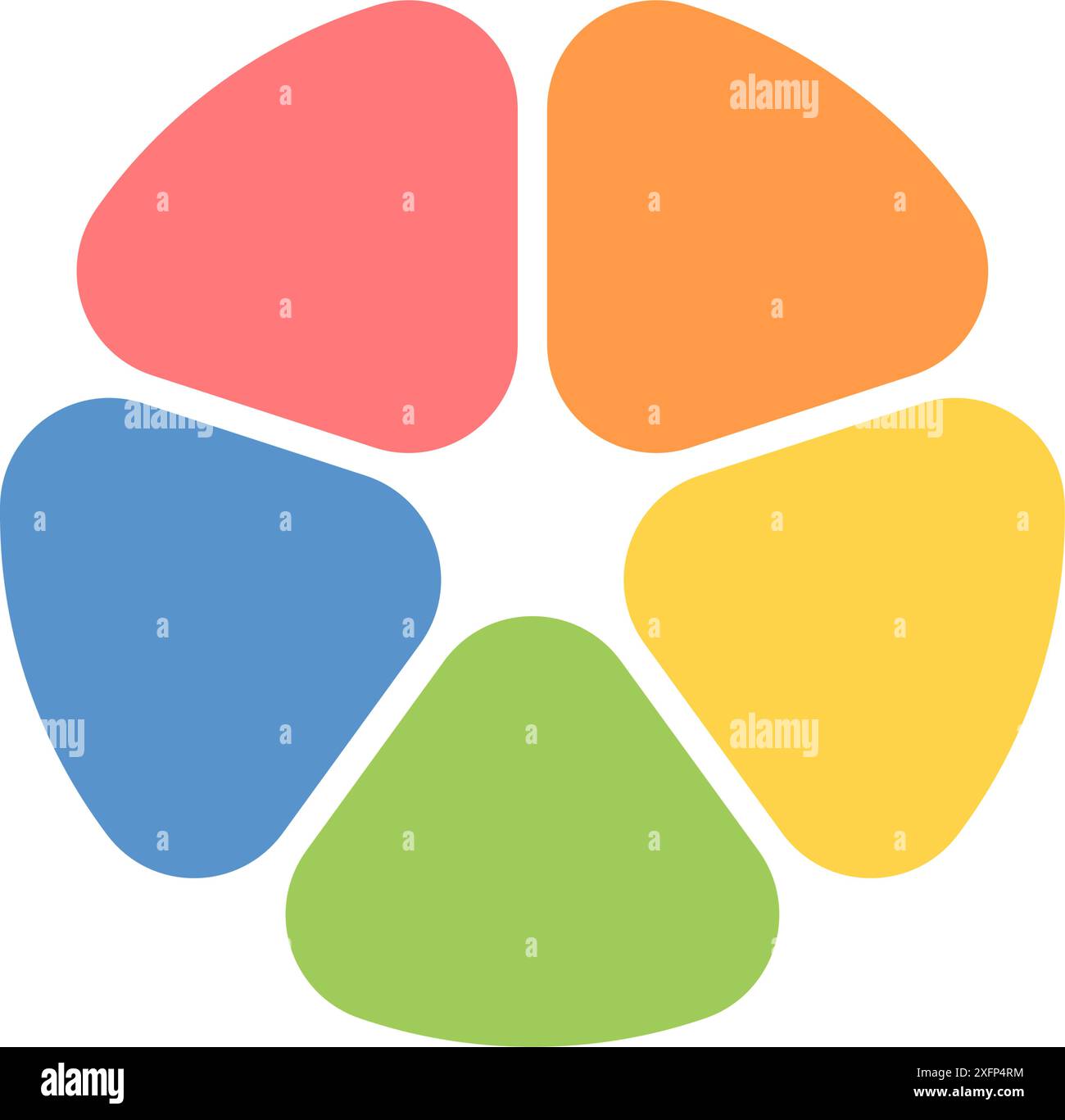 Circle division infographic icon. Pie chart divided five equal parts. Sectors with rounded ...