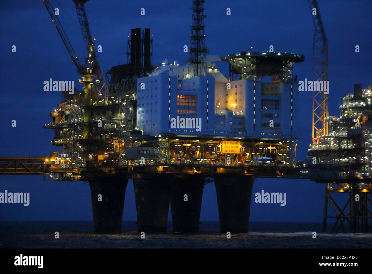 Oseberg central oil production platform at dusk, North Sea, June 2016 ...
