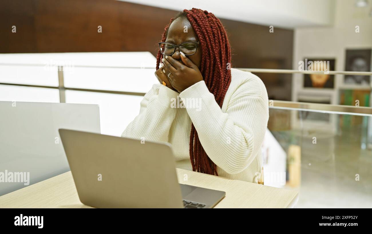 African american businesswoman with braids feeling stressed at her ...