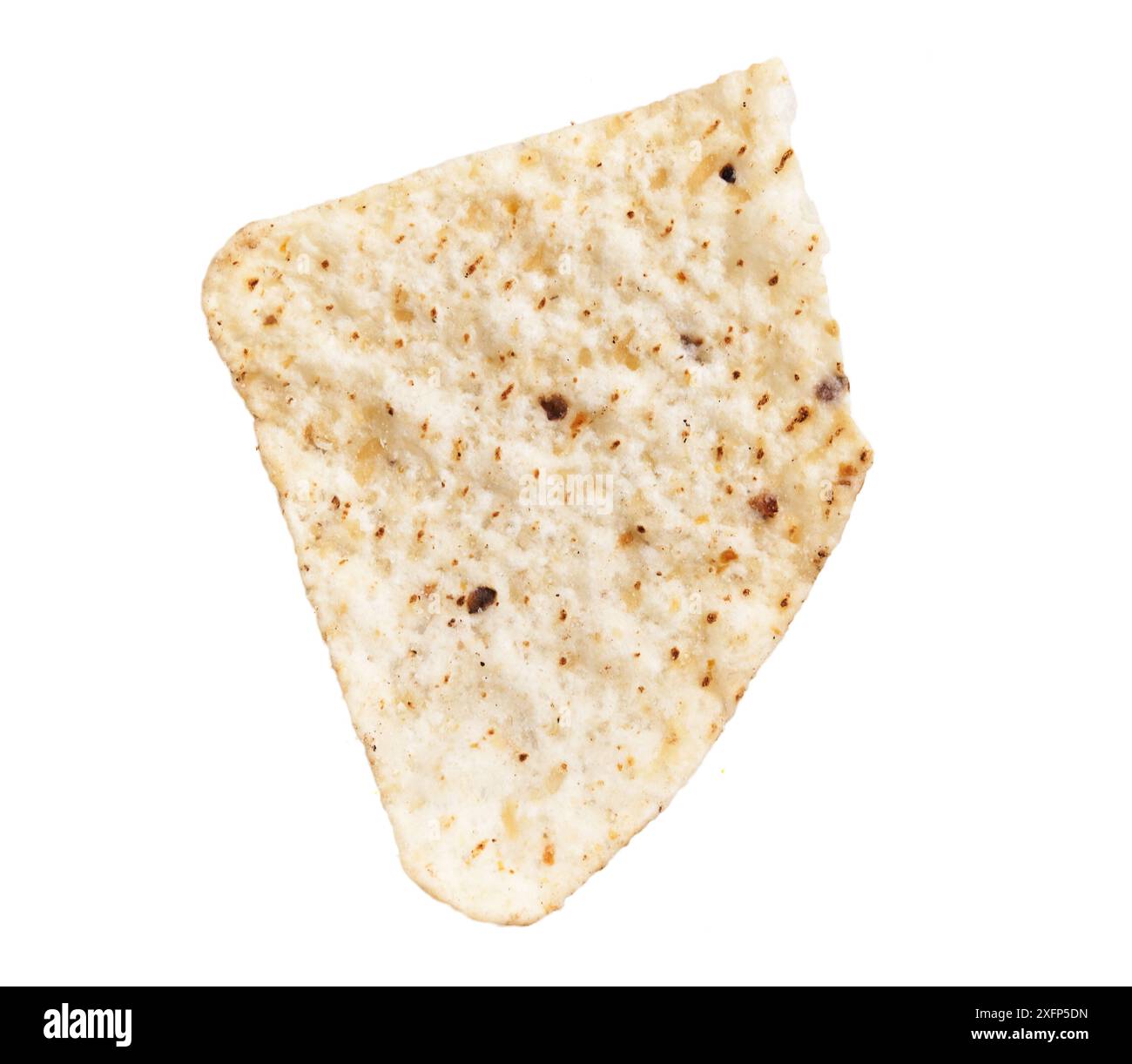Close-up of a single triangular tortilla chip isolated on a white ...