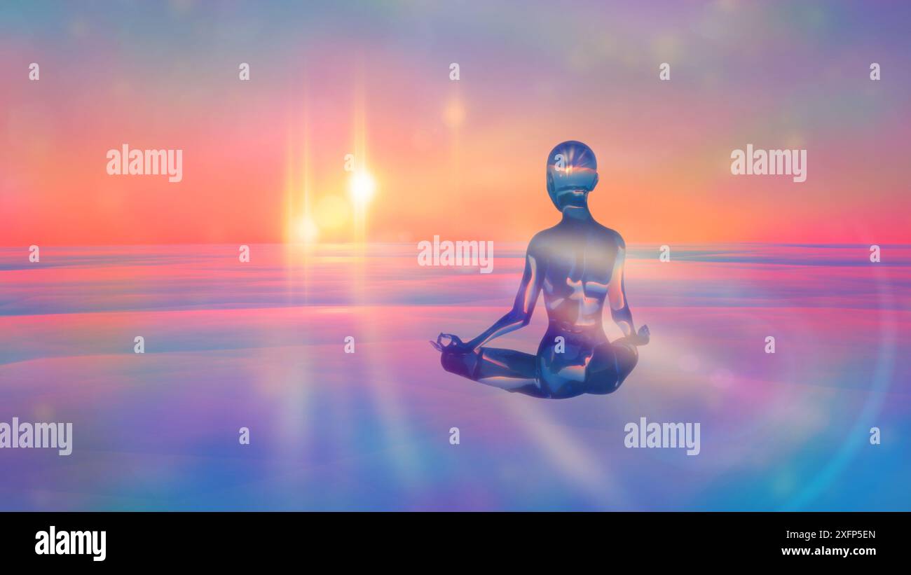 3d illustration a translucent man meets the dawn Stock Photo - Alamy