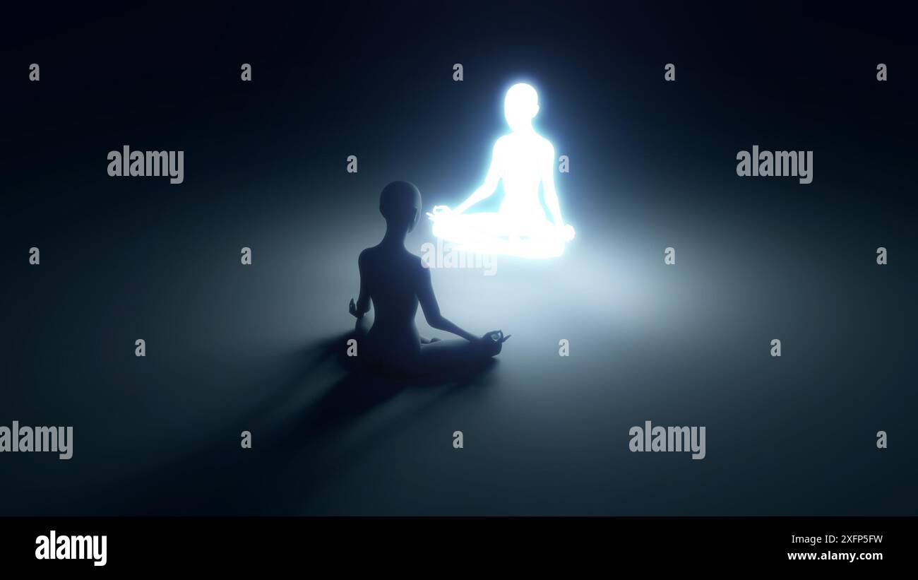 3d illustration a spiritual teacher in a body of light illuminates ...
