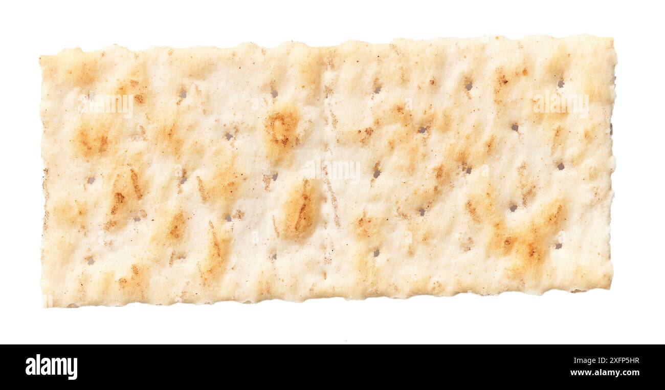 Close-up of a single rectangular matzo cracker isolated on a white ...