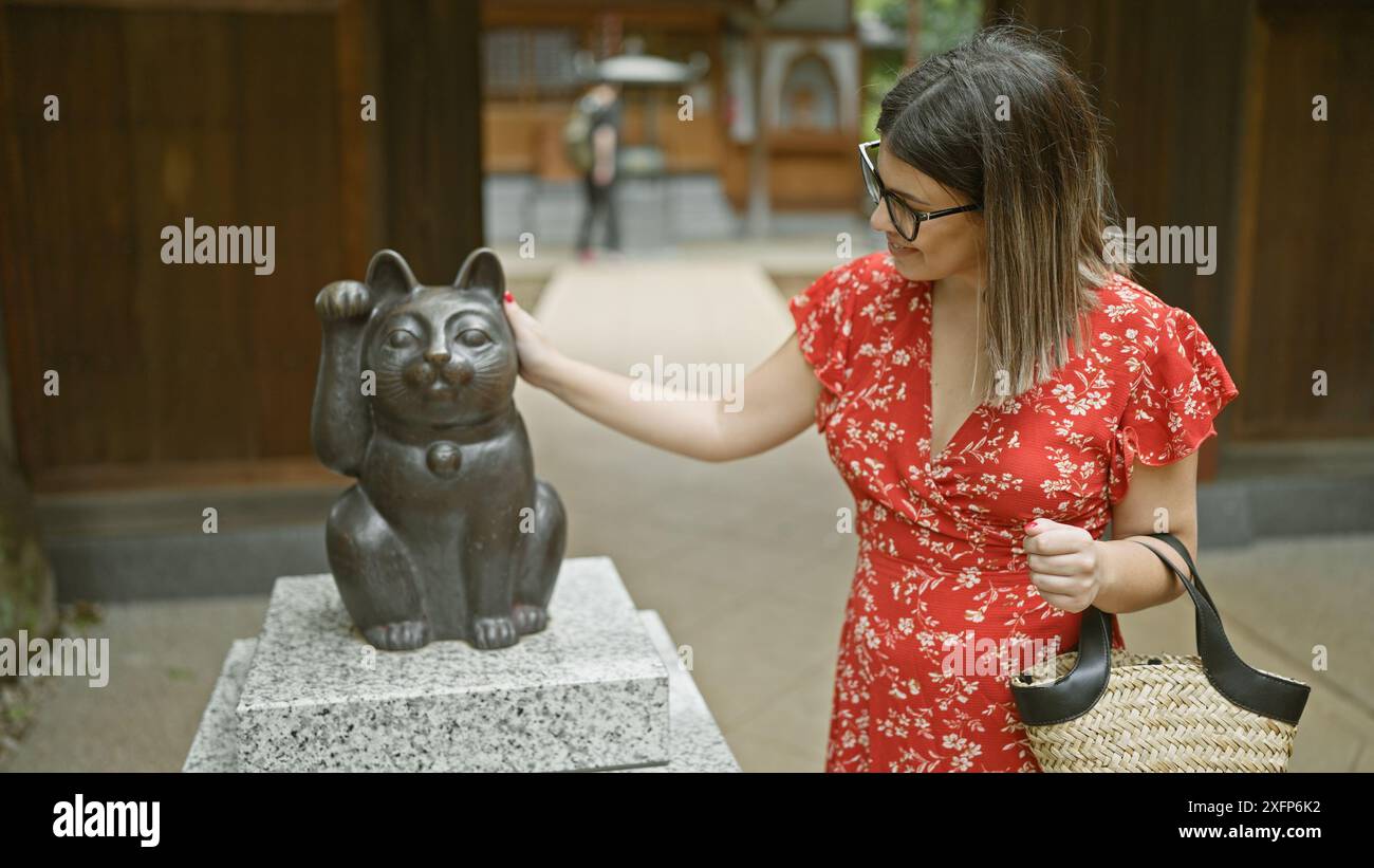 Beautiful hispanic woman in glasses counting on luck, standing by the ...