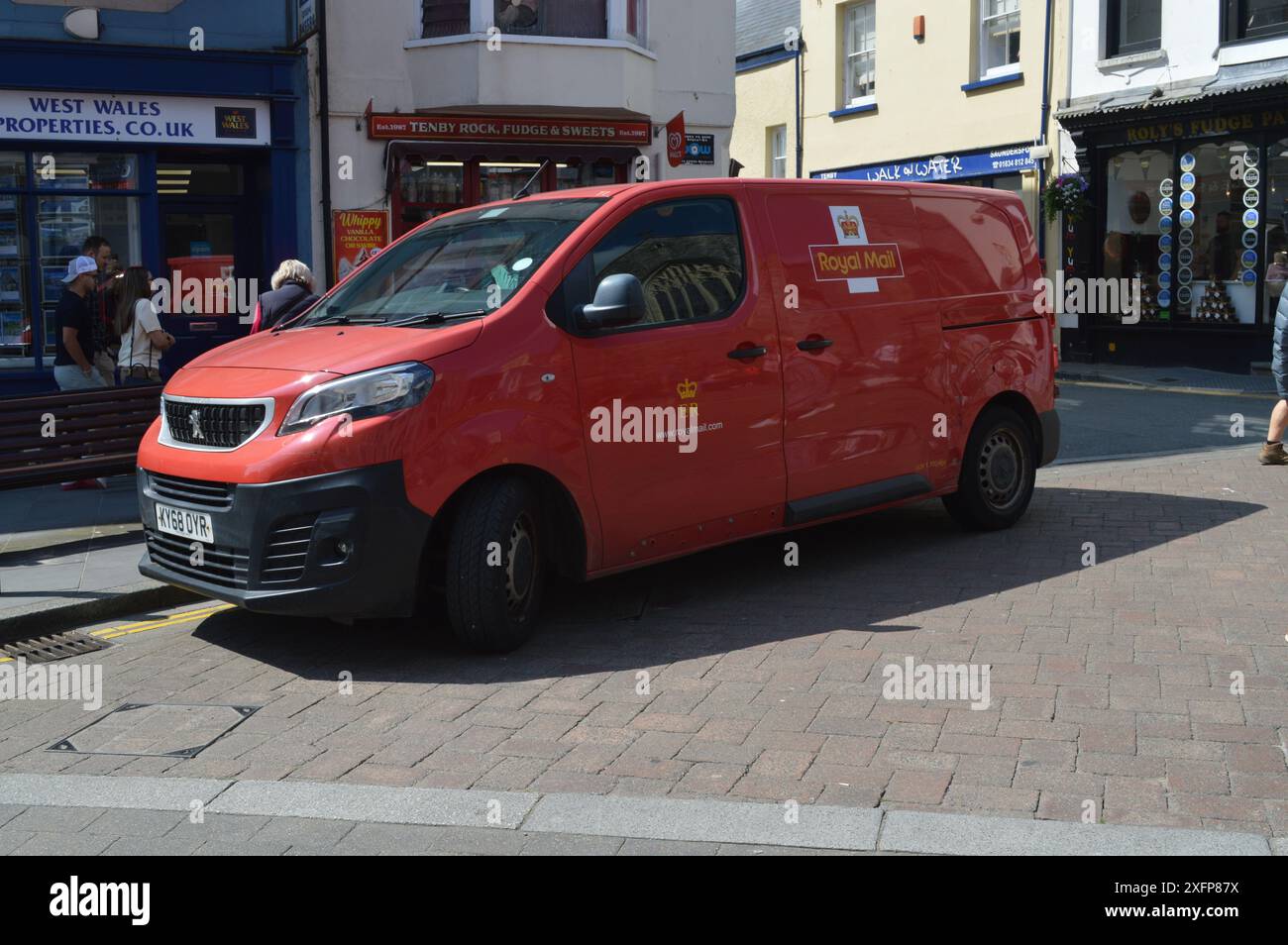 Royal Mail Van parked at the top of St Julian's Street in Tenby ...