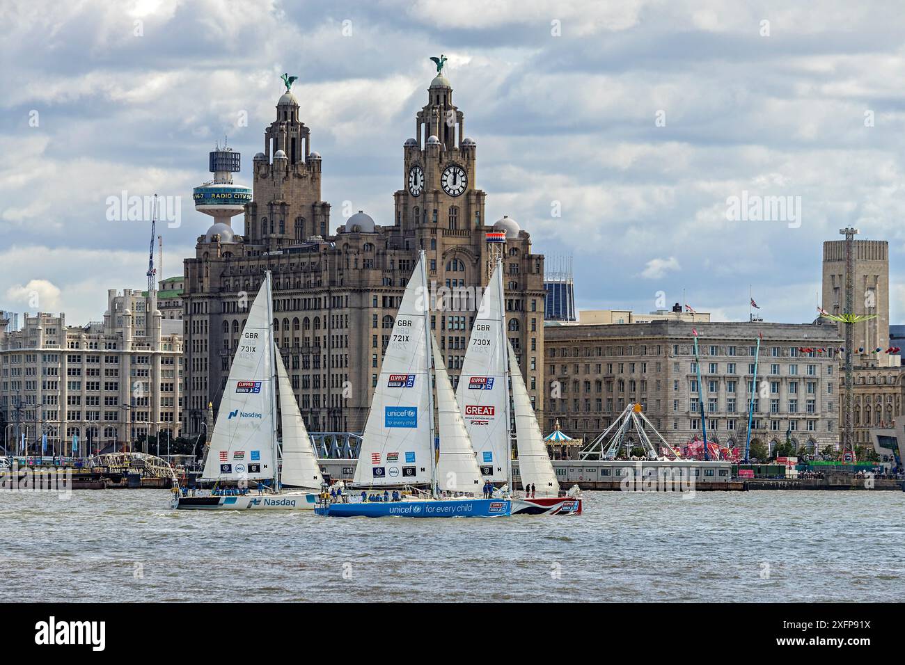 Clipper Round the World Race 2017-18 showing 3 yachts passing the Liver ...