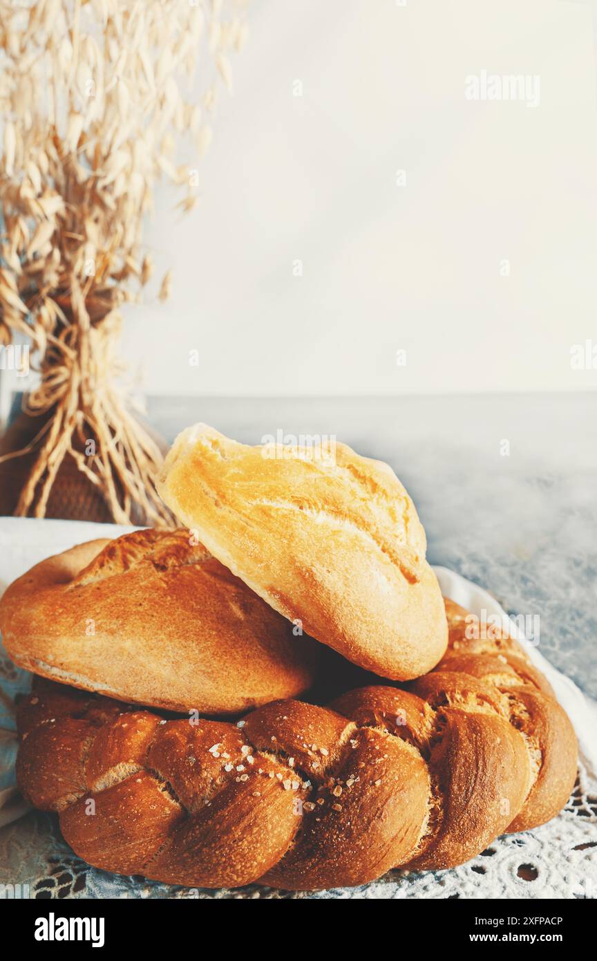 Different types of bread - kalacha, hala - braided loaf with coarse ...